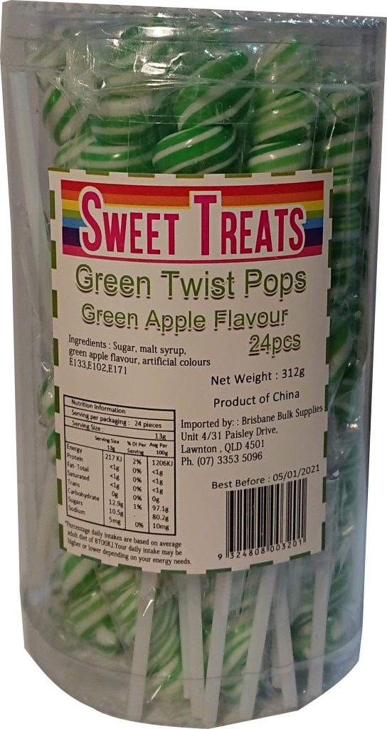 Buy Lollipops Twist Pops Green 24 Pcs Online | Lolly Warehouse