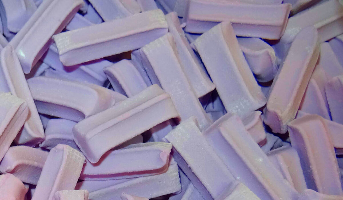 Buy Musk Fruit Sticks Mini Purple 500g Online | Lolly Warehouse